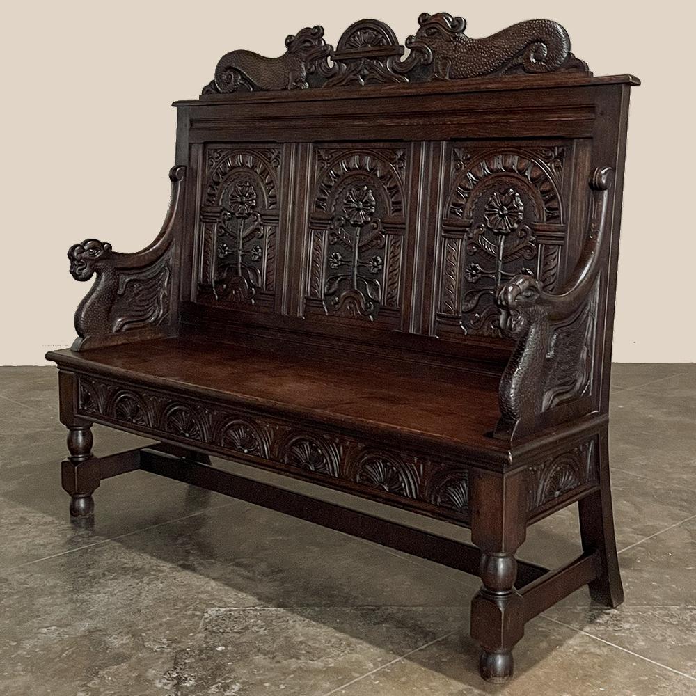 19th Century English Renaissance Carved Hall Bench by Baker of Somerset ...
