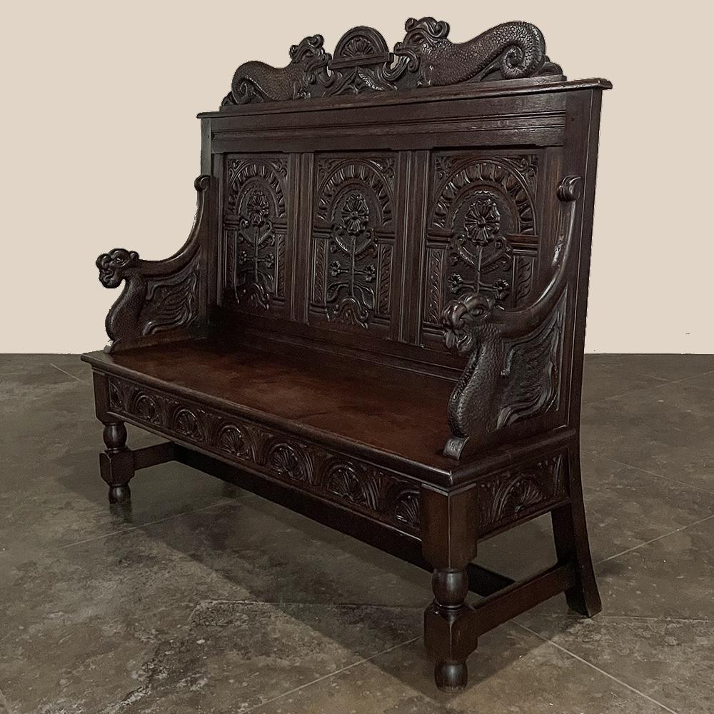 19th Century English Renaissance Carved Hall Bench by Baker of Somerset ...