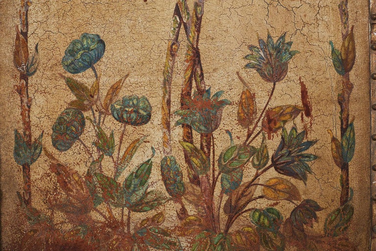 19th Century English Renaissance Revival Leather Painted Screen at 1stDibs