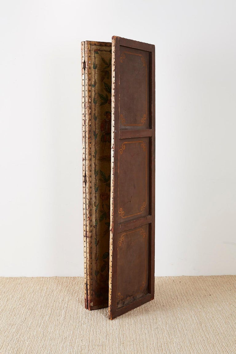 19th Century English Renaissance Revival Leather Painted Screen at 1stDibs