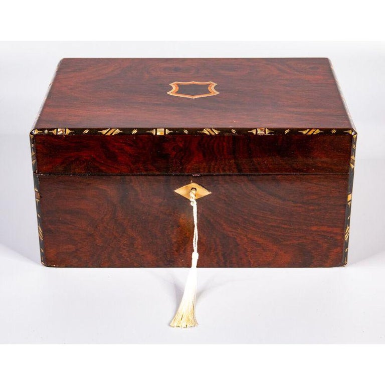 19th-Century English Rosewood and Mother of Pearl Box, Lock and Key For ...