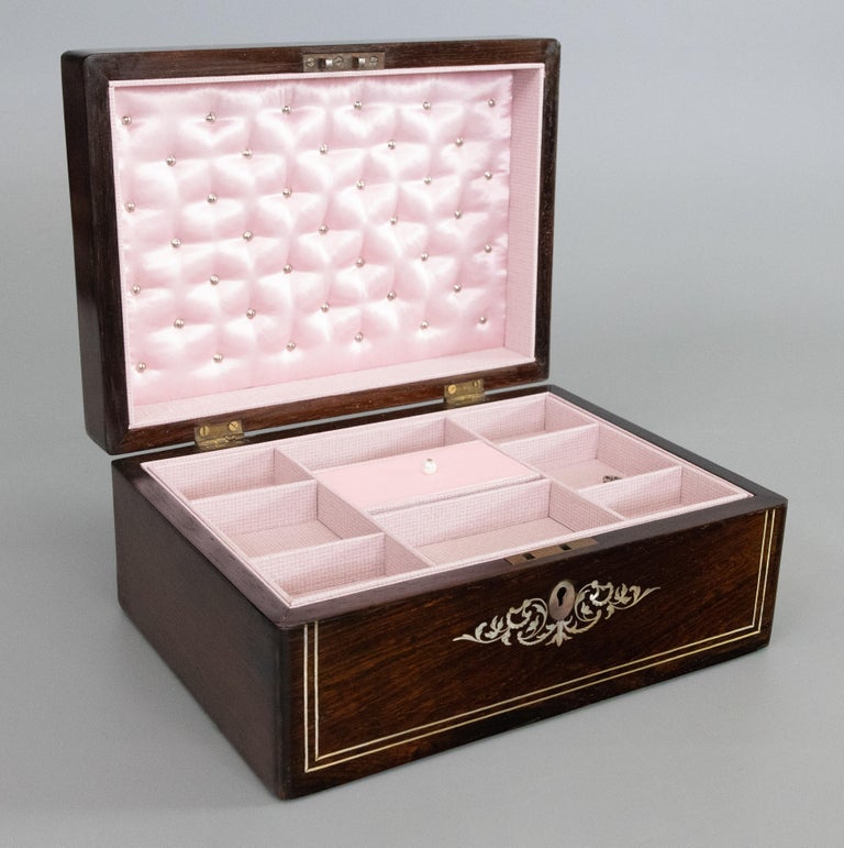 19th Century English Rosewood and Mother of Pearl Pink Satin Interior ...