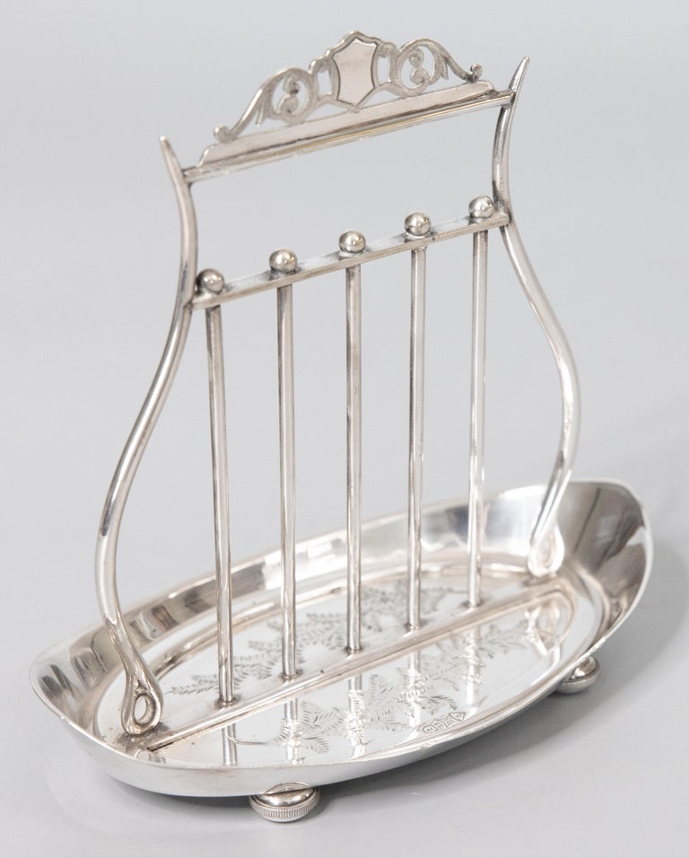 19th Century English Sheffield Silver Plate Lyre Shaped Letter Rack ...