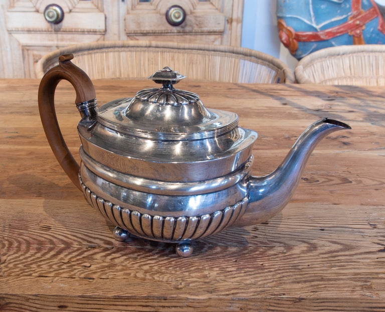 19th Century English Silver Teapot with English Wooden Lid and Handle ...