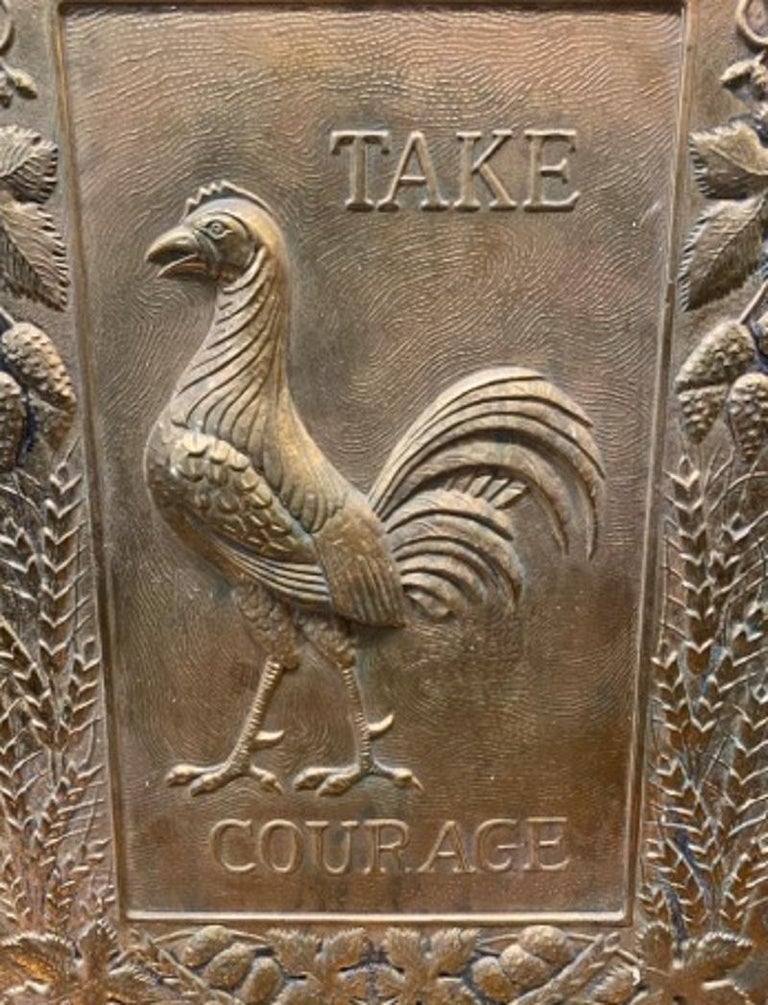 19th Century English "Take Courage" Pub Sign Brass Fireplace Heat ...