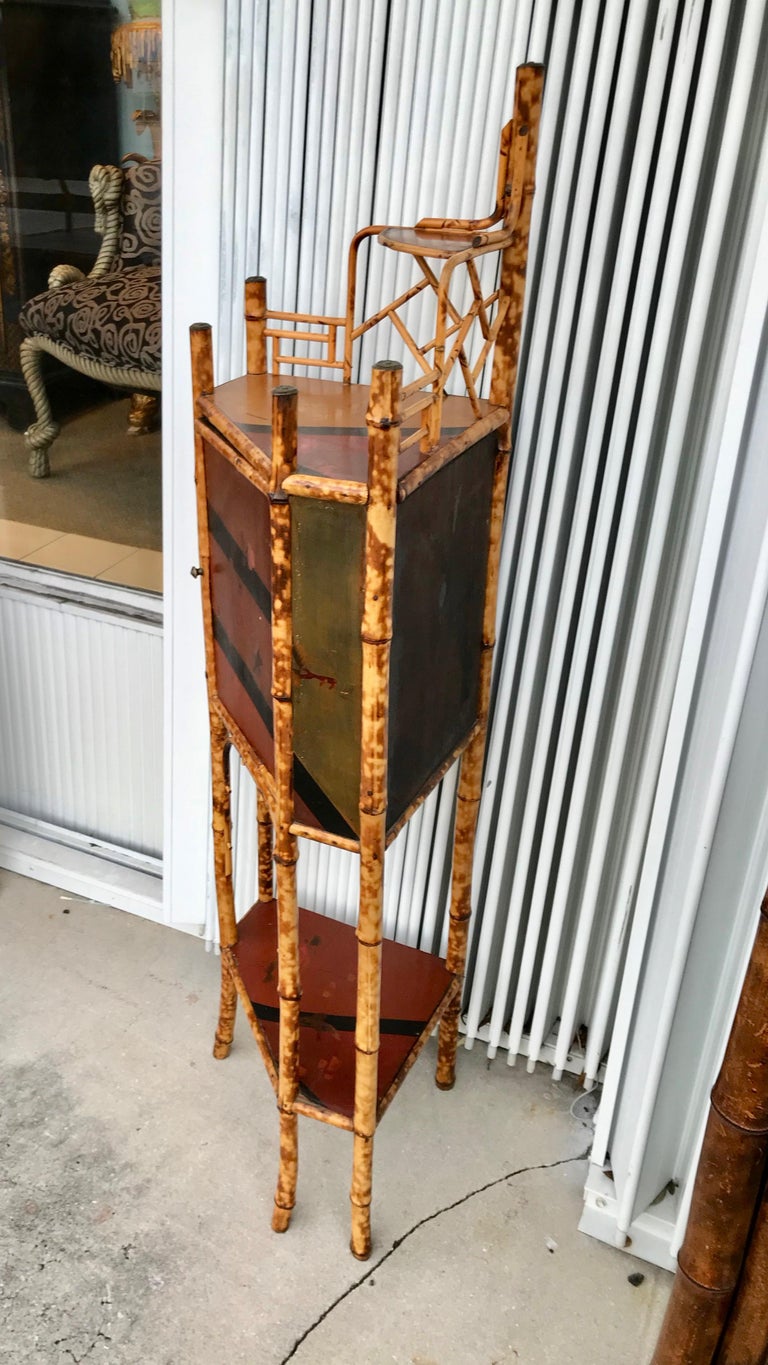 19th Century English " Tortoise Shell " Bamboo Corner Cabinet / Etagere ...