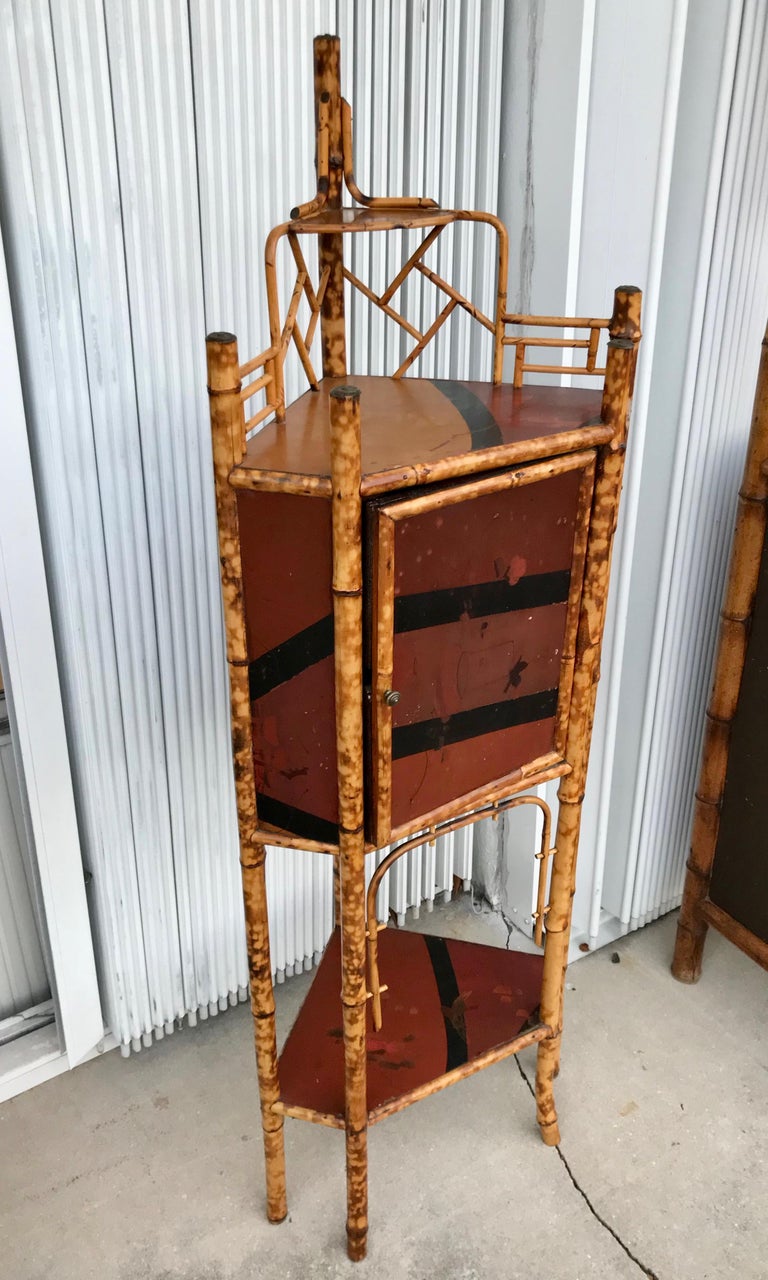19th Century English " Tortoise Shell " Bamboo Corner Cabinet / Etagere ...
