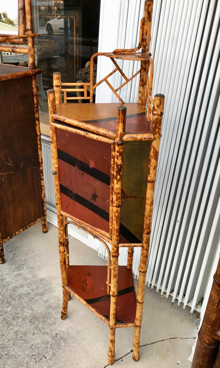 19th Century English " Tortoise Shell " Bamboo Corner Cabinet / Etagere ...