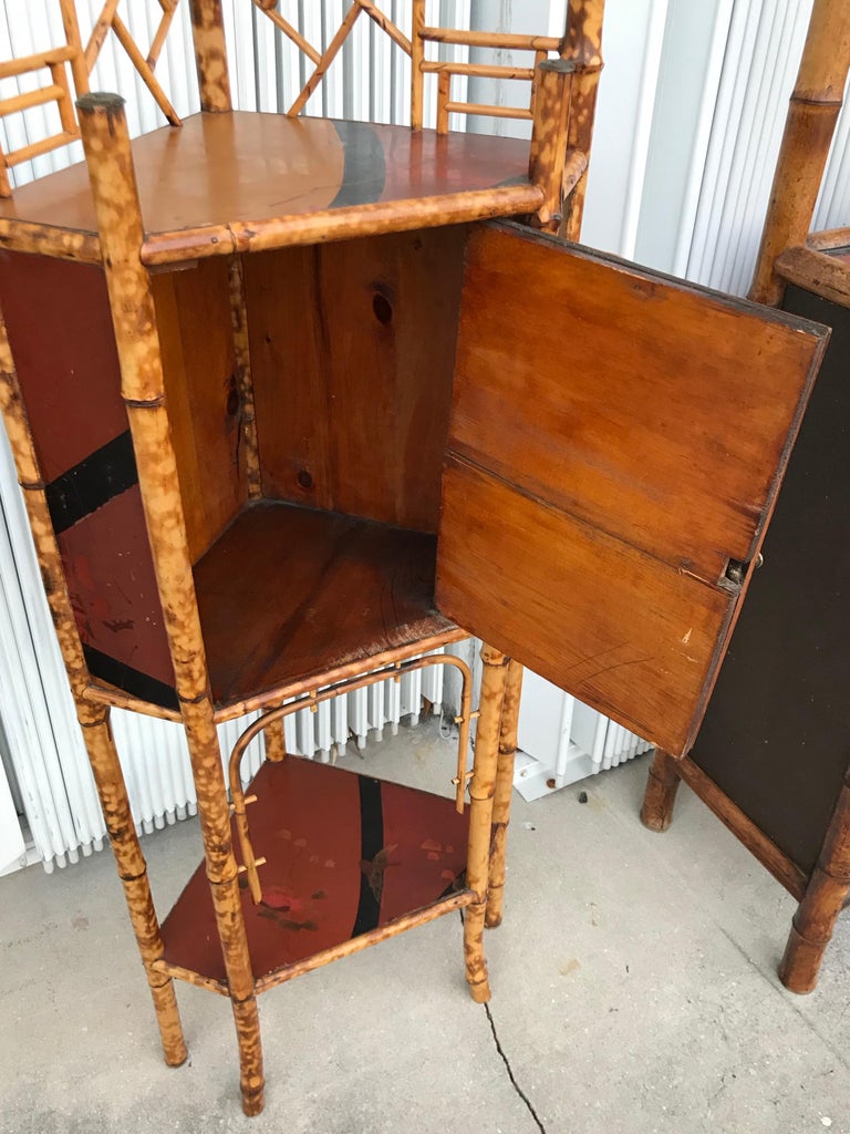 19th Century English " Tortoise Shell " Bamboo Corner Cabinet / Etagere ...