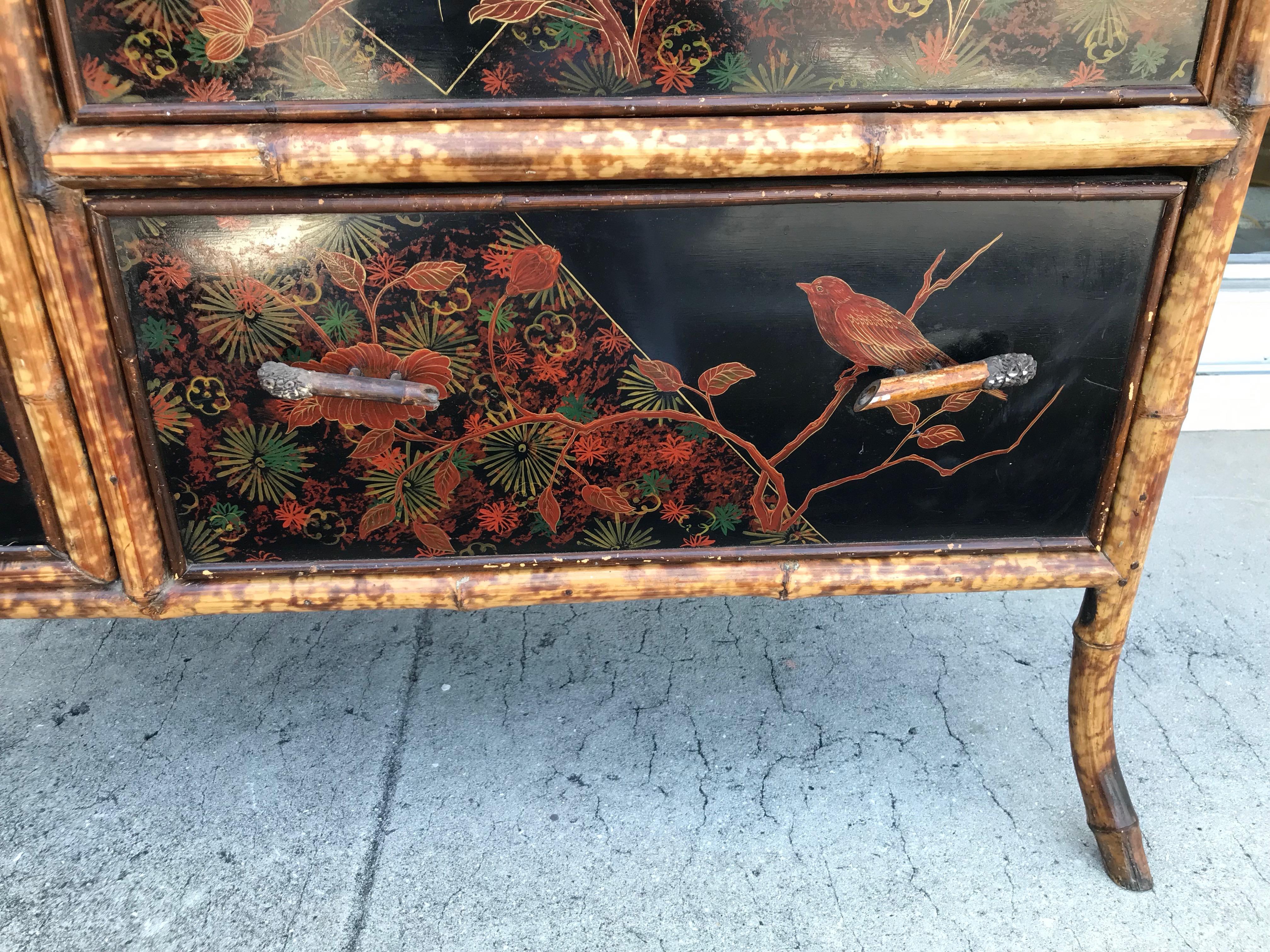 19TH Century English " Tortoise Shell " Bamboo Dresser For Sale at 1stDibs