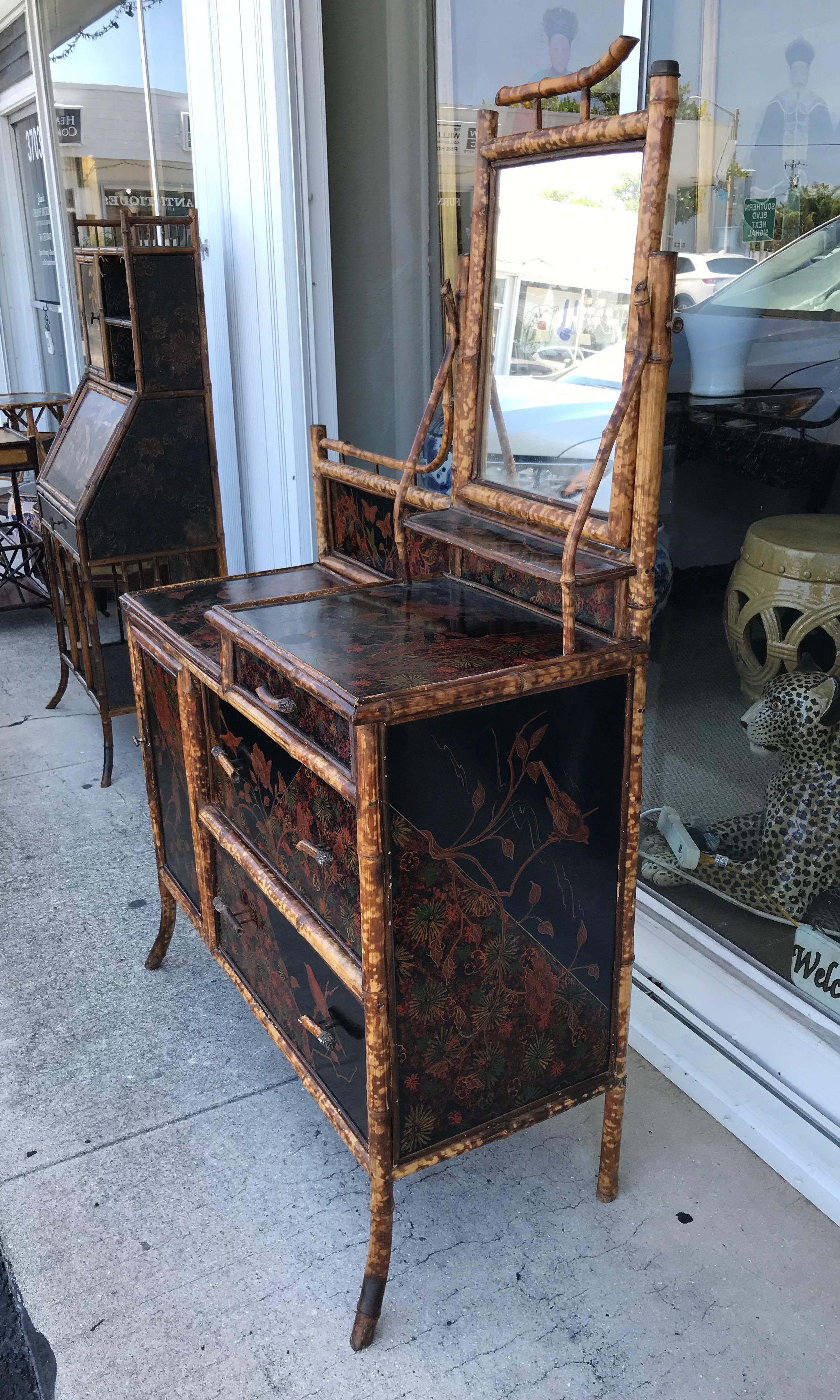 19TH Century English " Tortoise Shell " Bamboo Dresser For Sale at 1stDibs