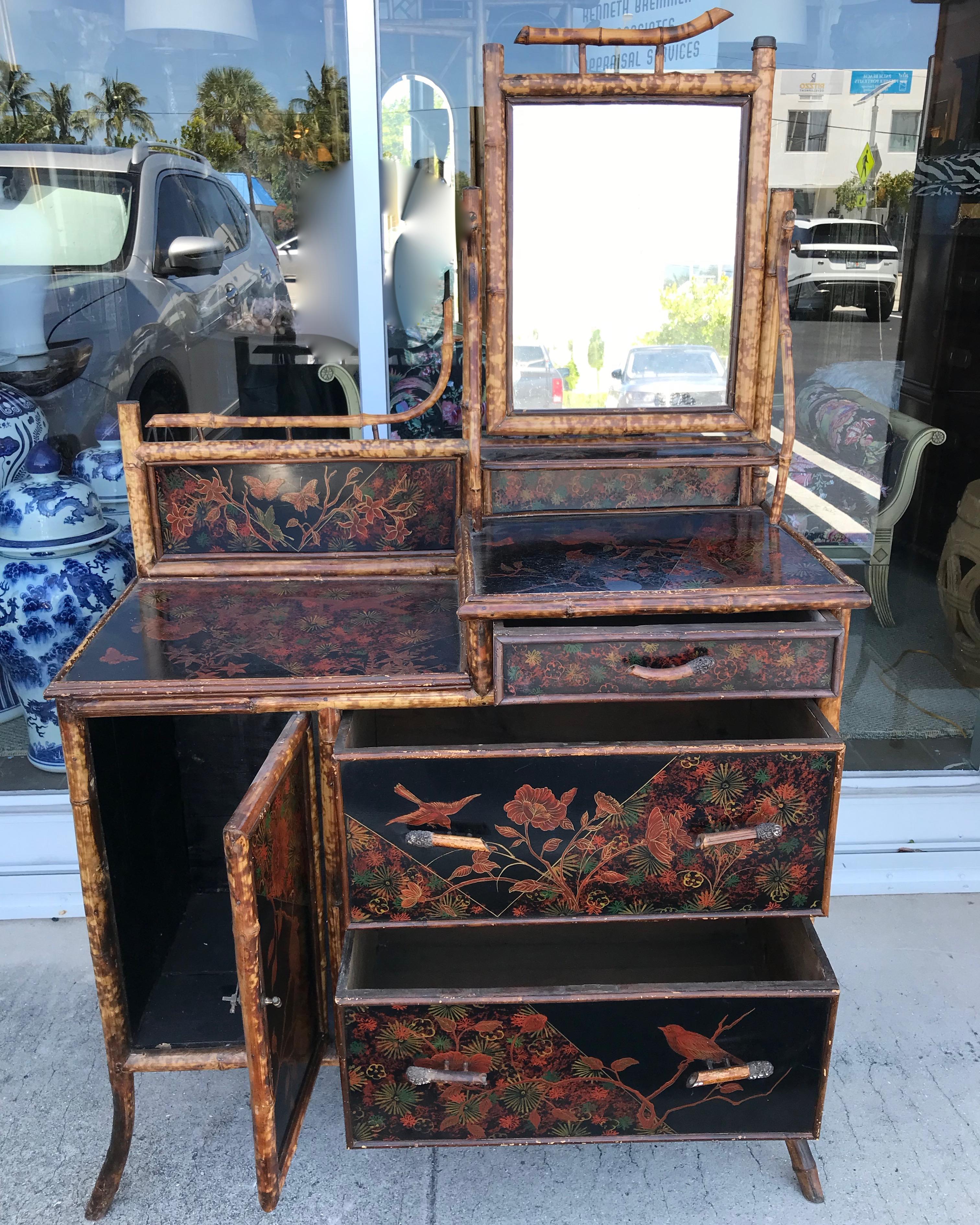 19TH Century English " Tortoise Shell " Bamboo Dresser For Sale at 1stDibs