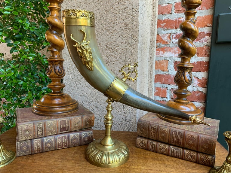 19th Century English Trophy Natural Hunt Horn Epergne Brass Renaissance ...