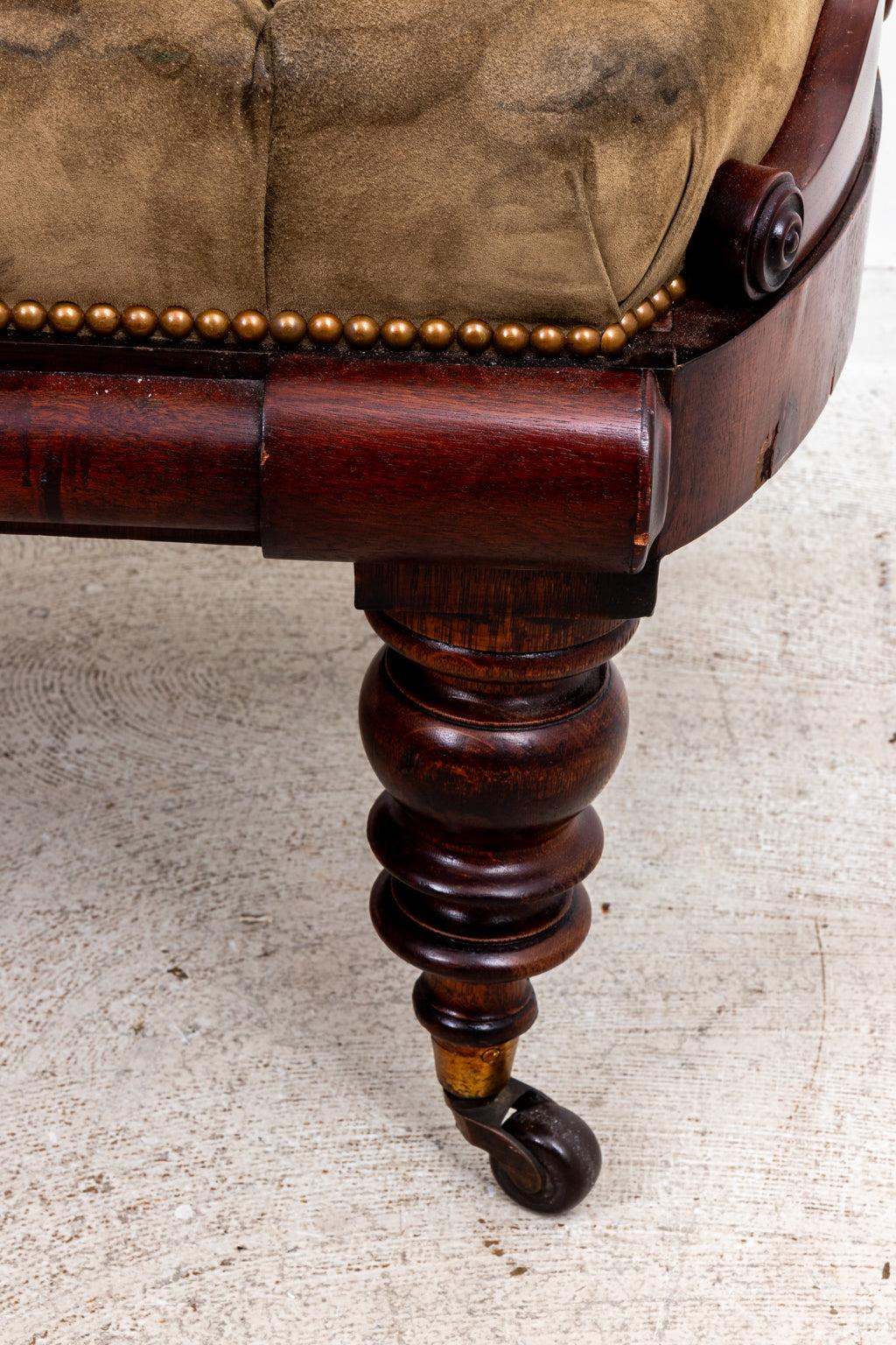 19th Century English Tufted Library Bench For Sale at 1stDibs