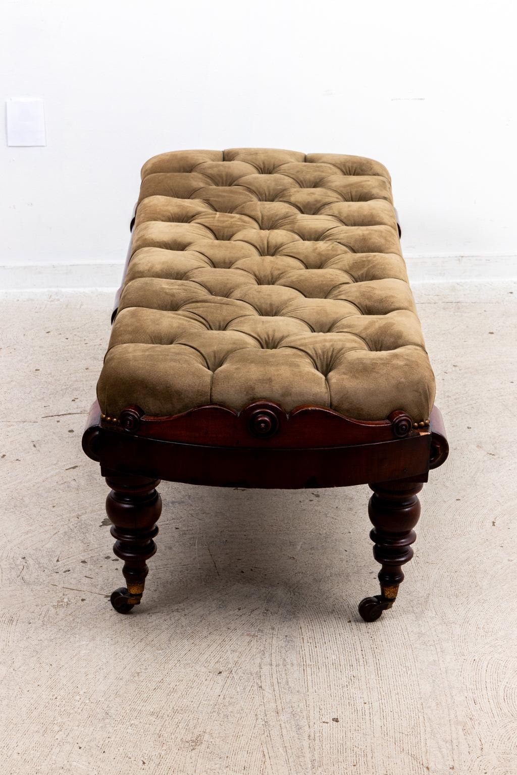19th Century English Tufted Library Bench For Sale at 1stDibs