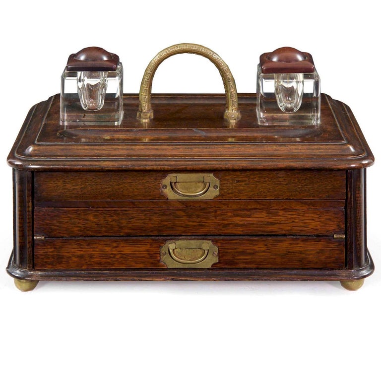 19th Century English Victorian Antique Oak Writing Desk Traveling Box ...