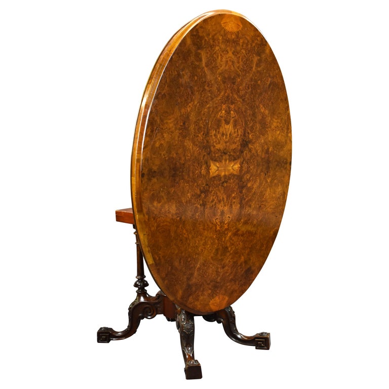 19th Century English Victorian Burl Walnt Oval Loo Table at 1stDibs