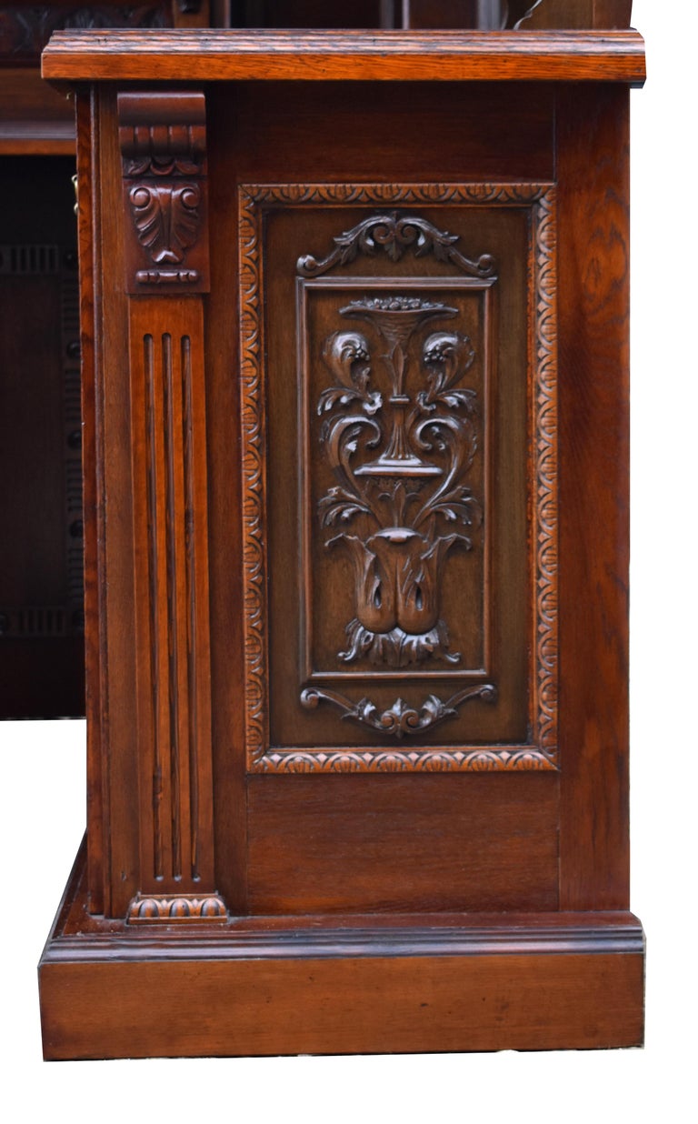 19th Century English Victorian Carved Oak Canted Corner Home Bar at 1stDibs