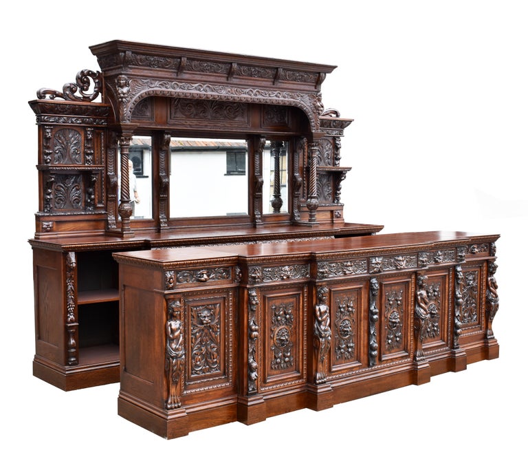 19th Century English Victorian Carved Oak Front and Back Home Bar at ...