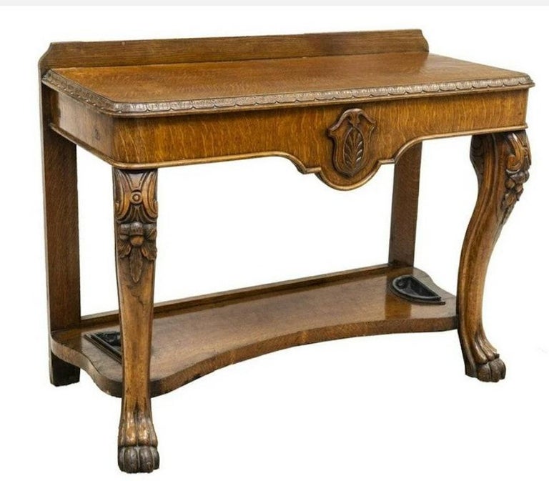 19th Century English Victorian Golden Tiger Oak Entryway Console Table ...