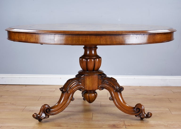 19th Century English Victorian Walnut and Marquetry Circular Breakfast ...