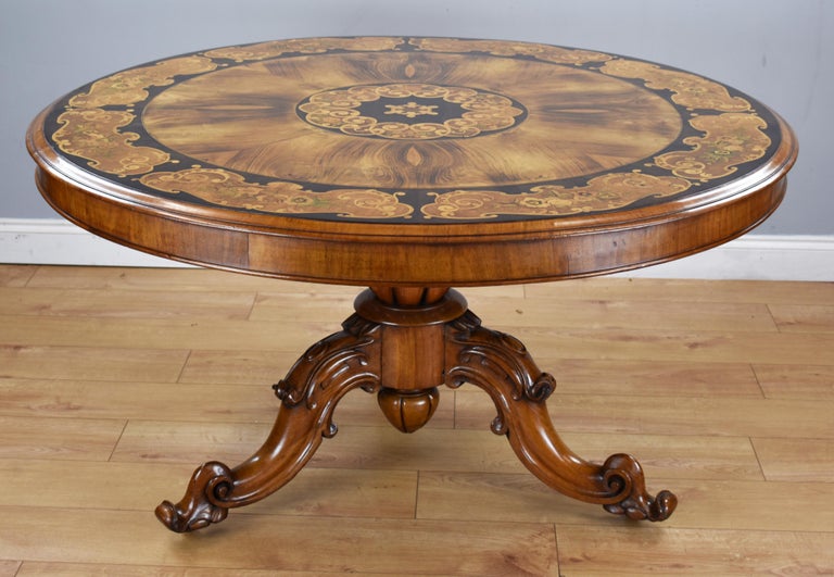 19th Century English Victorian Walnut and Marquetry Circular Breakfast ...