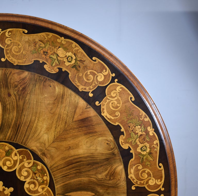 19th Century English Victorian Walnut and Marquetry Circular Breakfast ...