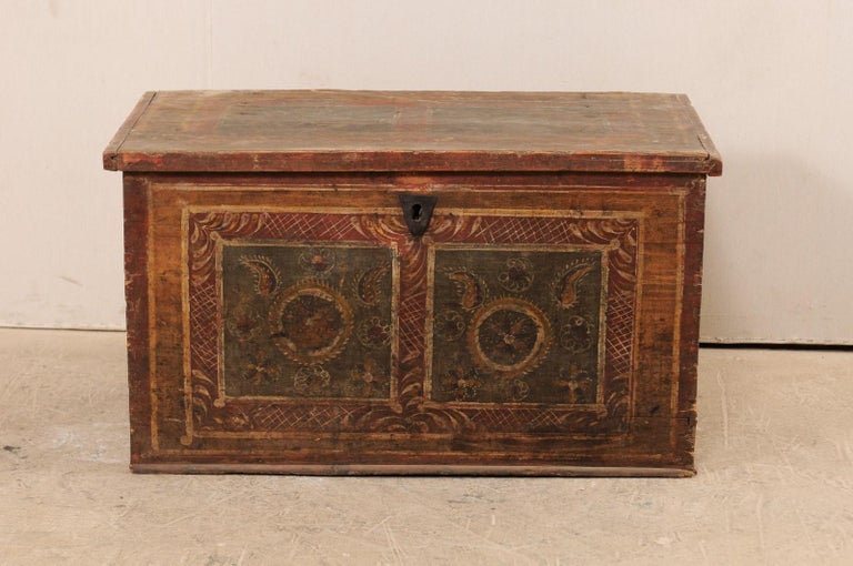 19th Century European Hand Painted Wooden Coffer Trunk For Sale at ...