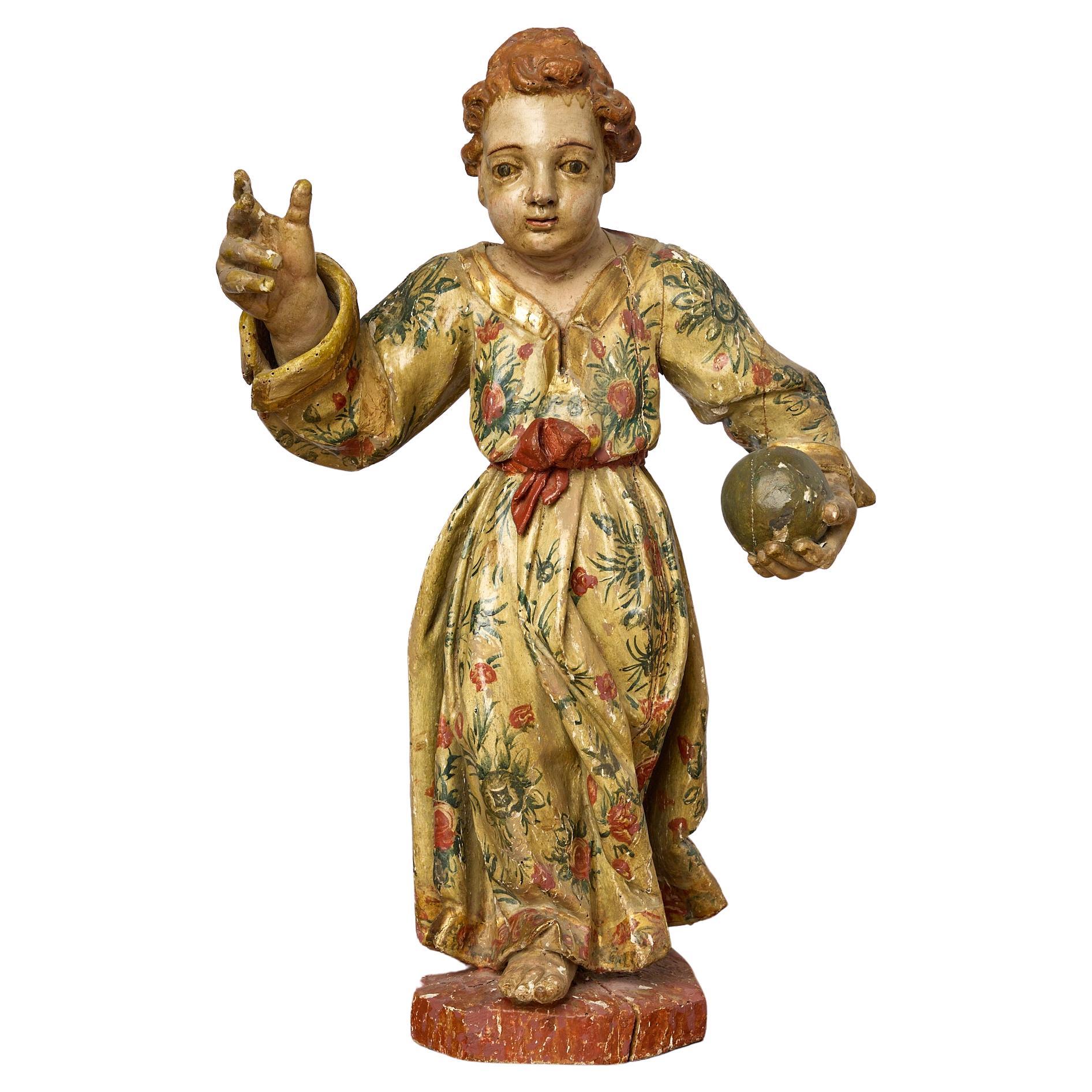 Two 19th Century Carved Wood Angels Cherubim Holding Musical ...