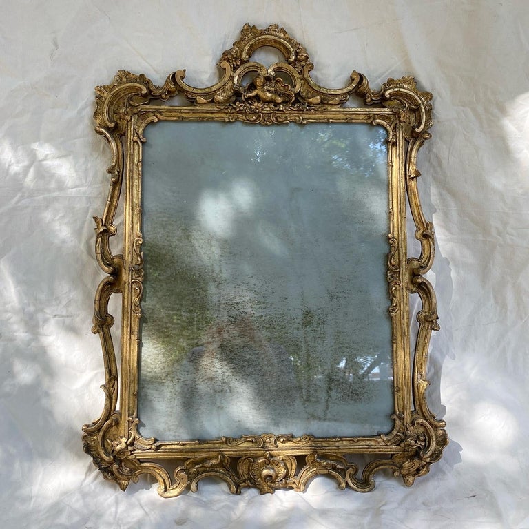 19th Century European Romantic Mirror. Carved and Gilded Wood Frame For ...