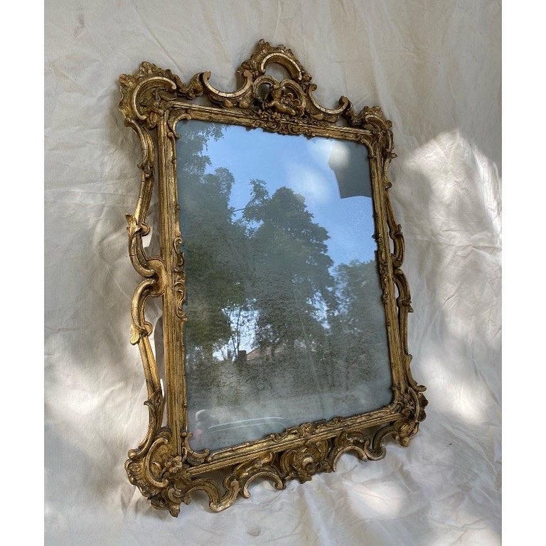19th Century European Romantic Mirror. Carved and Gilded Wood Frame For ...