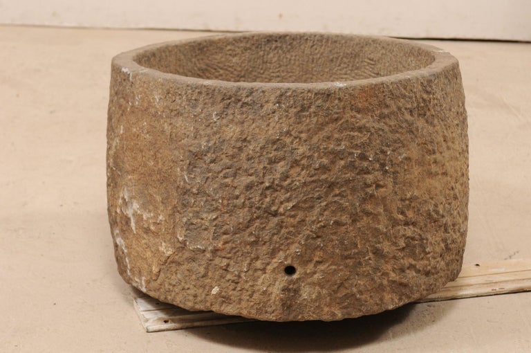 19th Century European Round Stone Garden Planter with Drainage Hole at ...
