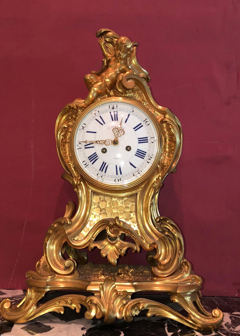 19th Century F. Barbedienne Louis XV Bronze Ormolu Large Mantel Clock ...