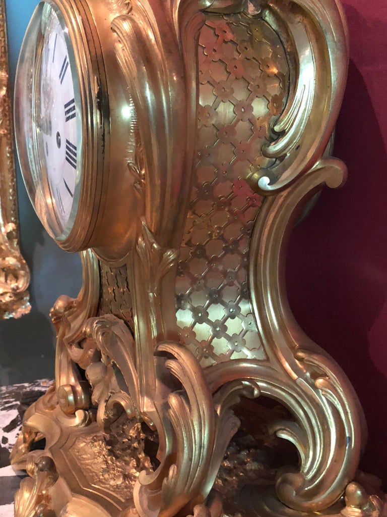 19th Century F. Barbedienne Louis XV Bronze Ormolu Large Mantel Clock ...