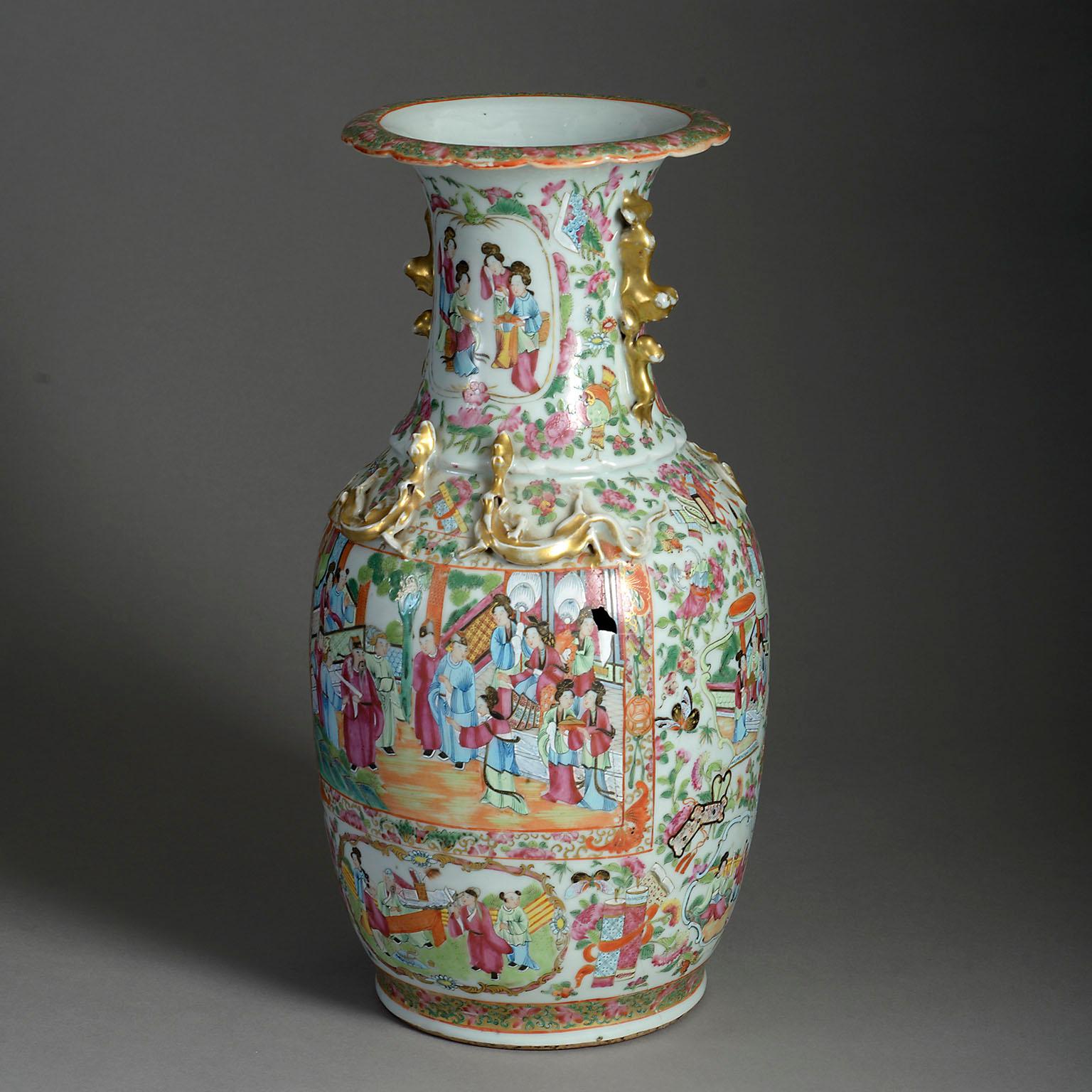 19th Century Famille Rose Canton Porcelain Vase For Sale at 1stDibs