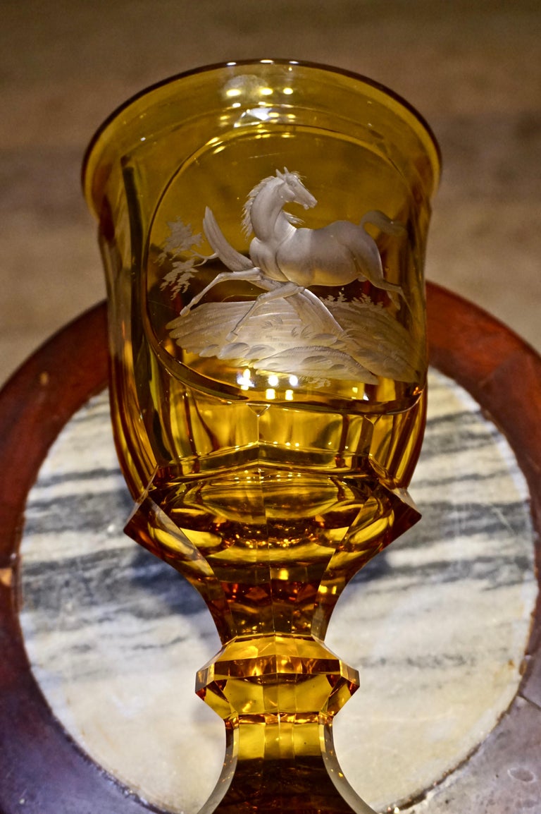 19th Century Fine Acid Etched Amber Glass Intaglio Vase with Lid at 1stDibs