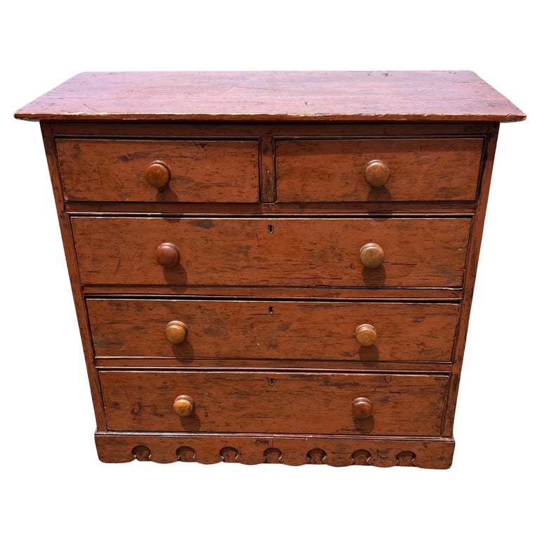 19th Century Five Drawer Dresser in Old Bittersweet Paint For Sale at ...