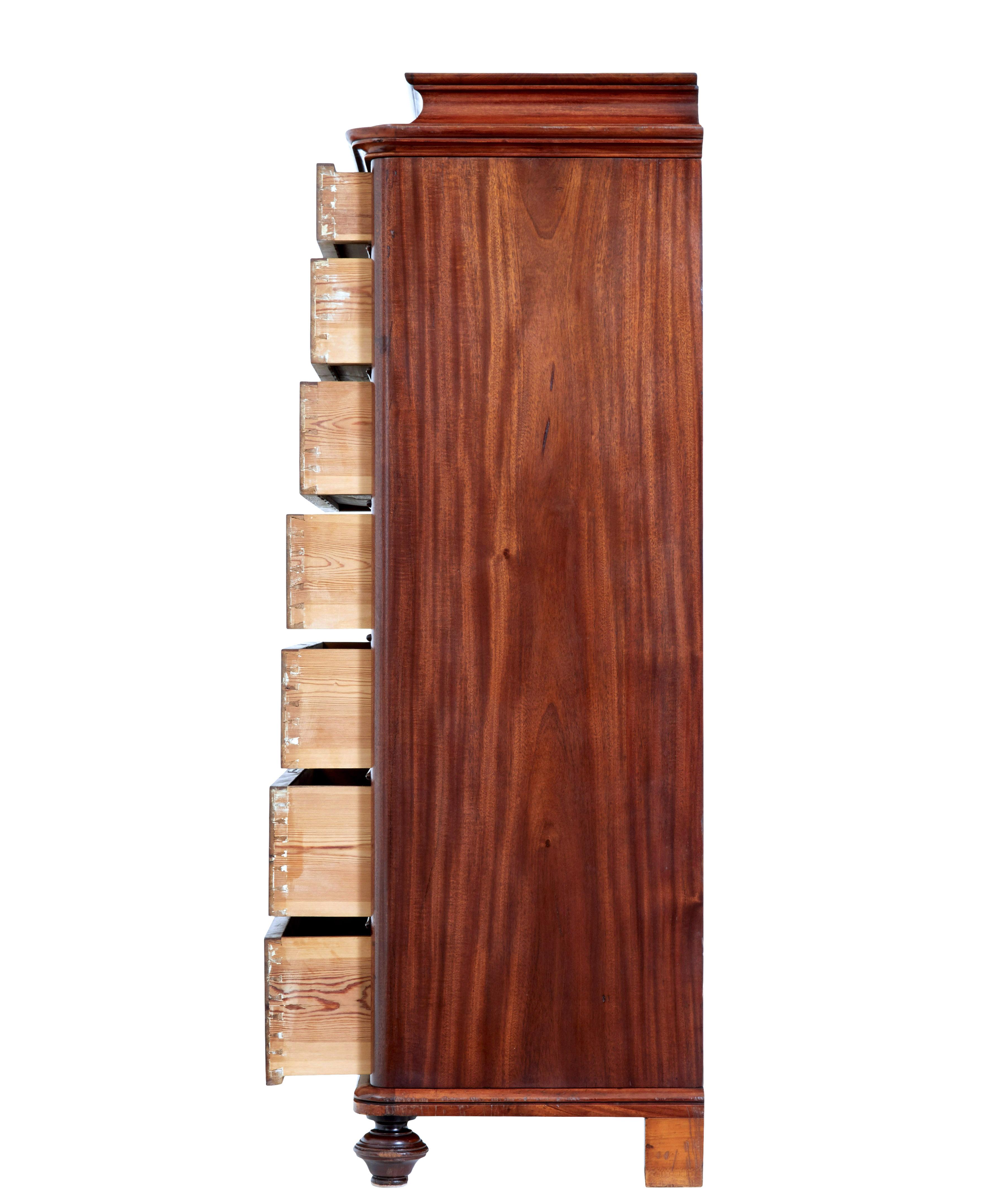 19th Century flame mahogany tall chest of drawers For Sale at 1stDibs