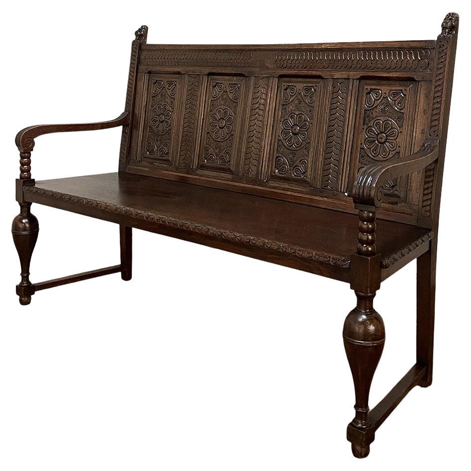 Italian Renaissance Revival Carved Oak Cassapanca Bench, 19th Century ...