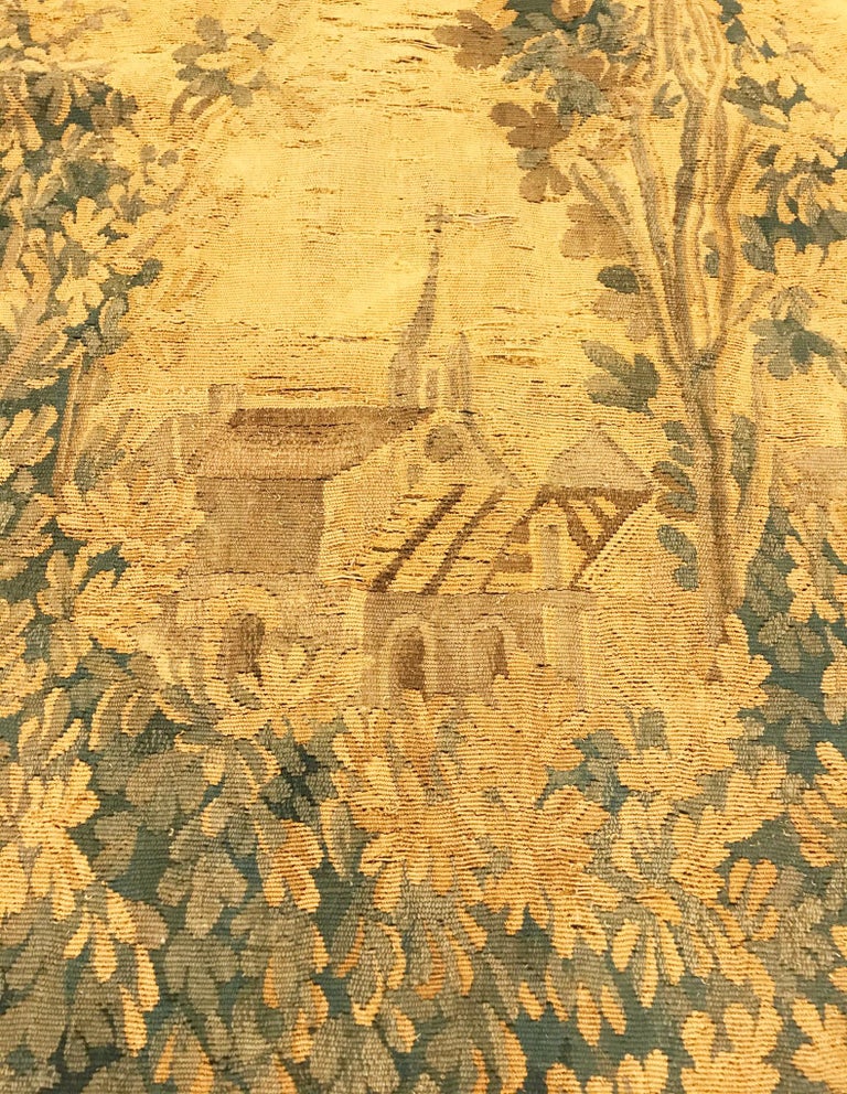 19th Century Flemish Rustic Tapestry, with Villagers Holding a Birdcage ...