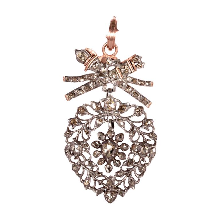 19th Century Flemish "Vlaams" Diamond Heart Pendant with 14k Rose Gold ...