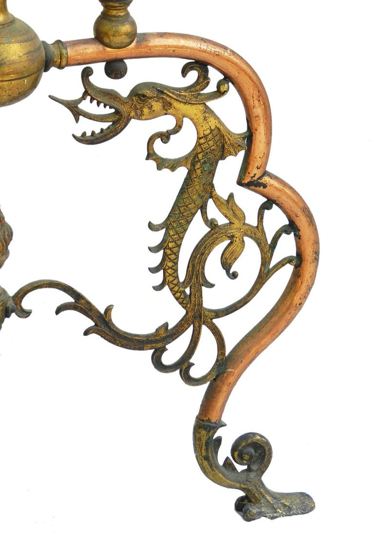 19th Century Floor Lamp Copper and Gilt Metal Oil Lamp Renaissance ...