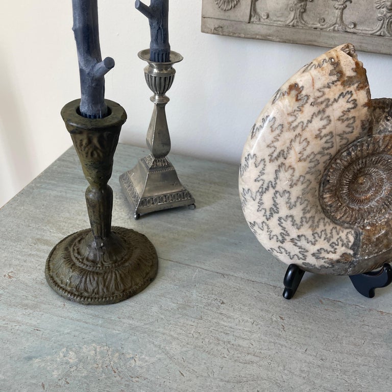 19th Century Folk Art Cast Iron Green Painted Candlestick For Sale at ...