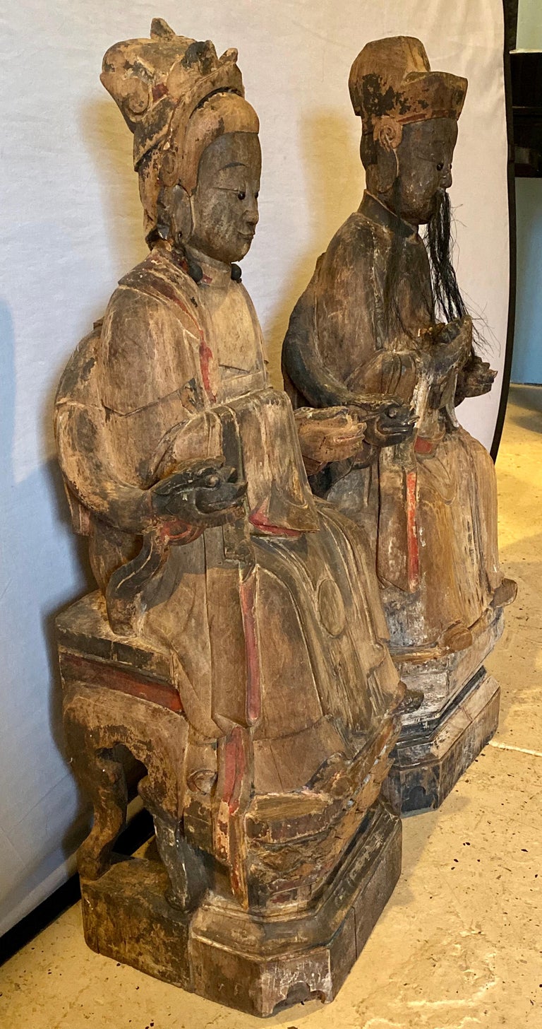 19th Century Folk Art Chinese Statues of Emperor and Empress, Solid ...