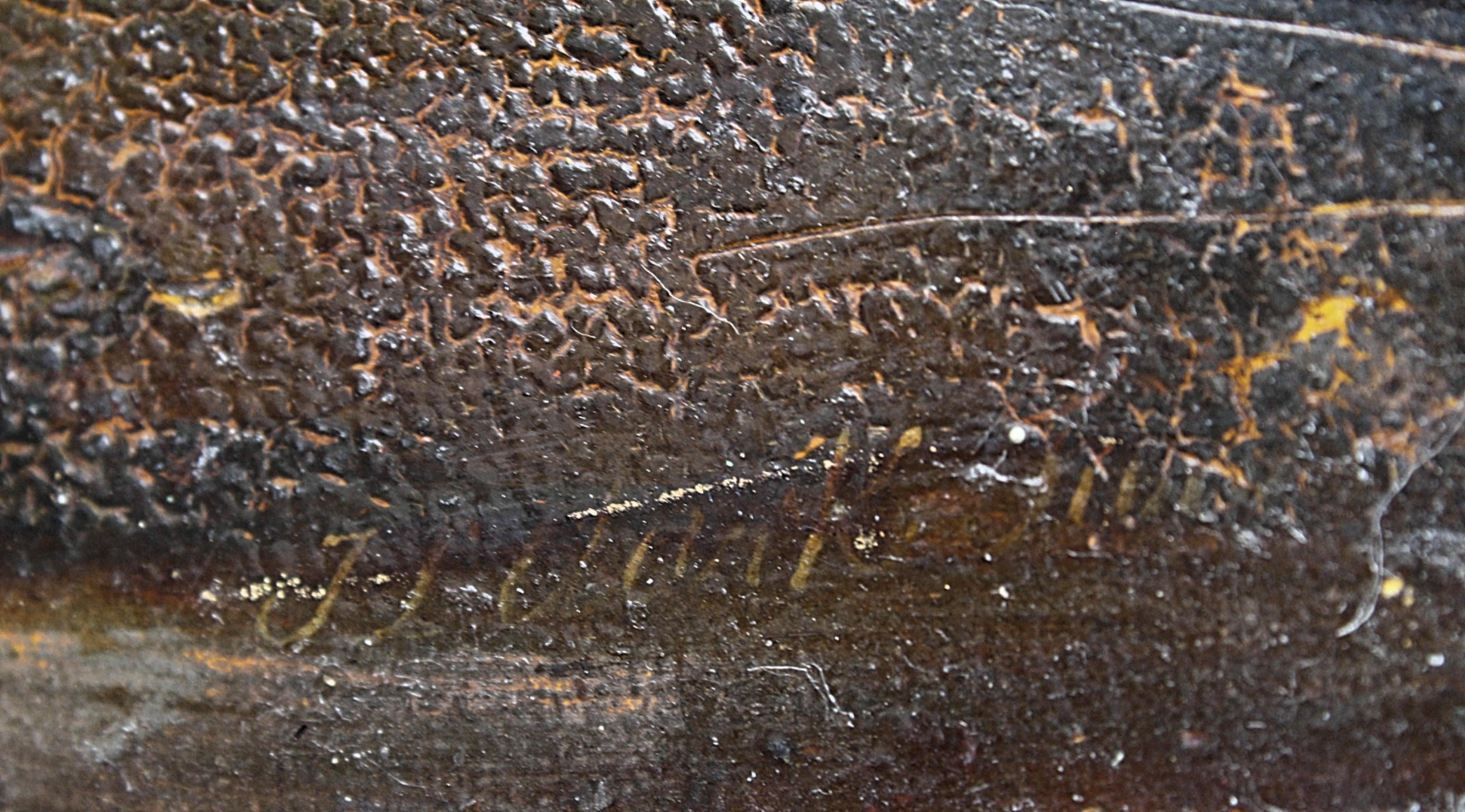 19th Century Folk Art Oil on Board James Lawrence Clark, Cream Bull Dog ...