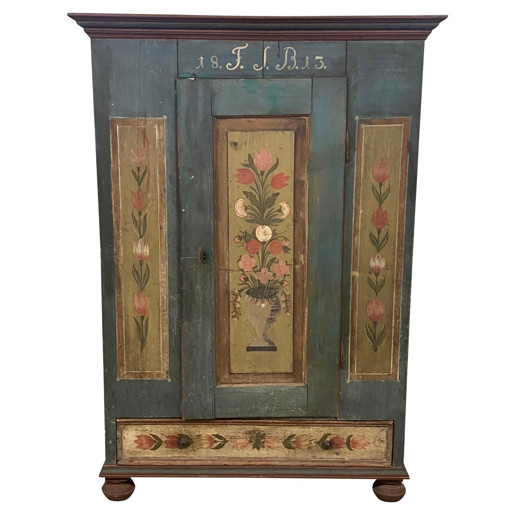 Antique Folk Art Wardrobe 19th Century Hand Painted Cupboard For Sale ...