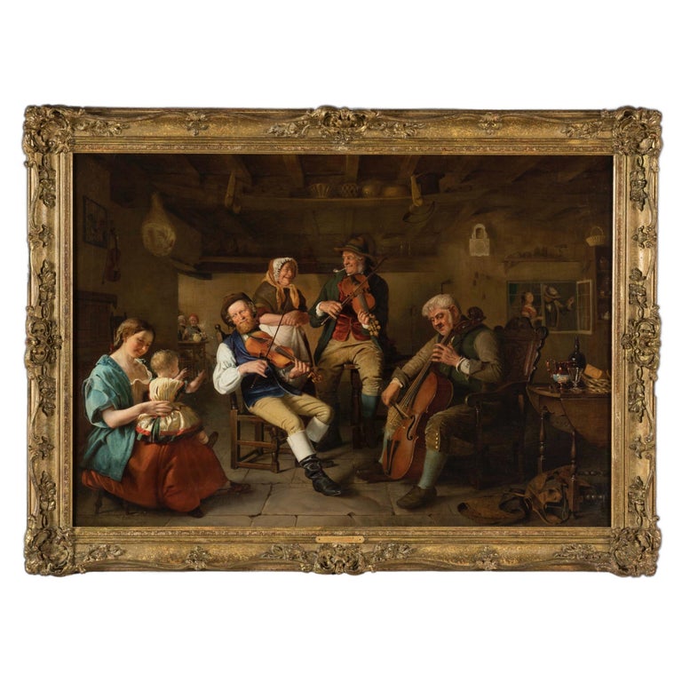 19th Century Framed Oil on Canvas of a "Musical Company" by Hugh ...