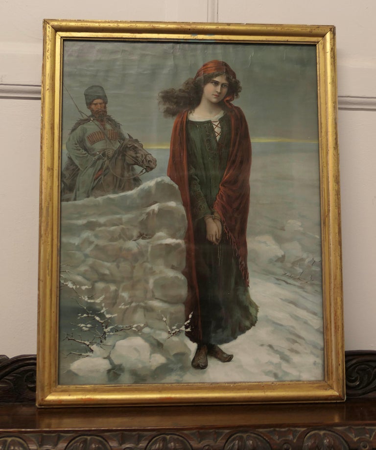 19th Century Framed Pre Raphaelite Print of a Russian Prisoner with a ...