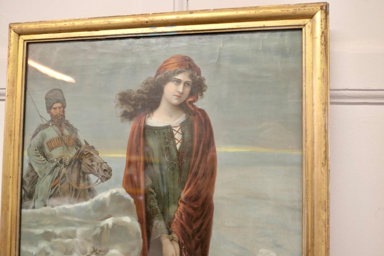 19th Century Framed Pre Raphaelite Print of a Russian Prisoner with a ...