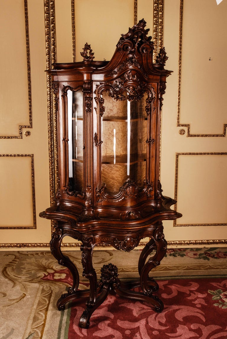 19th Century Frederickian Rococo Showcase Massive Walnut Wood with Warm ...